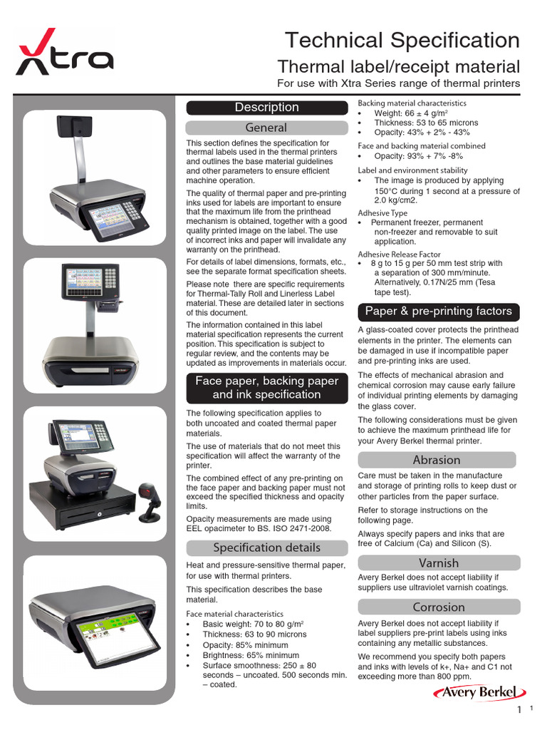 Thermal Label Material Specifications | PDF | Printer (Computing) | Barcode