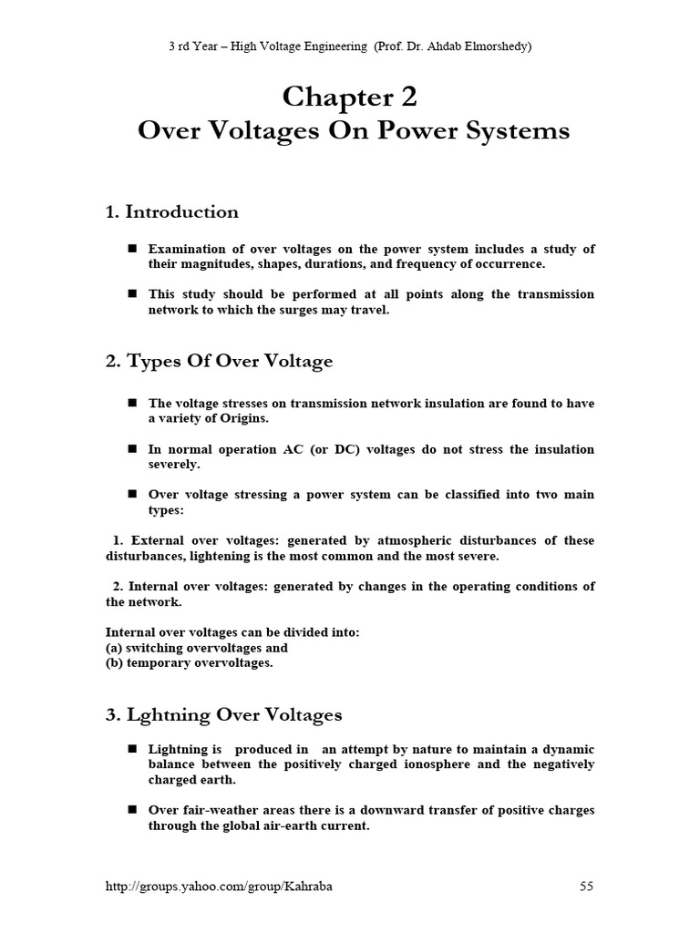 Ch 1 2 Over Voltages On Power Systems Pdf Lightning