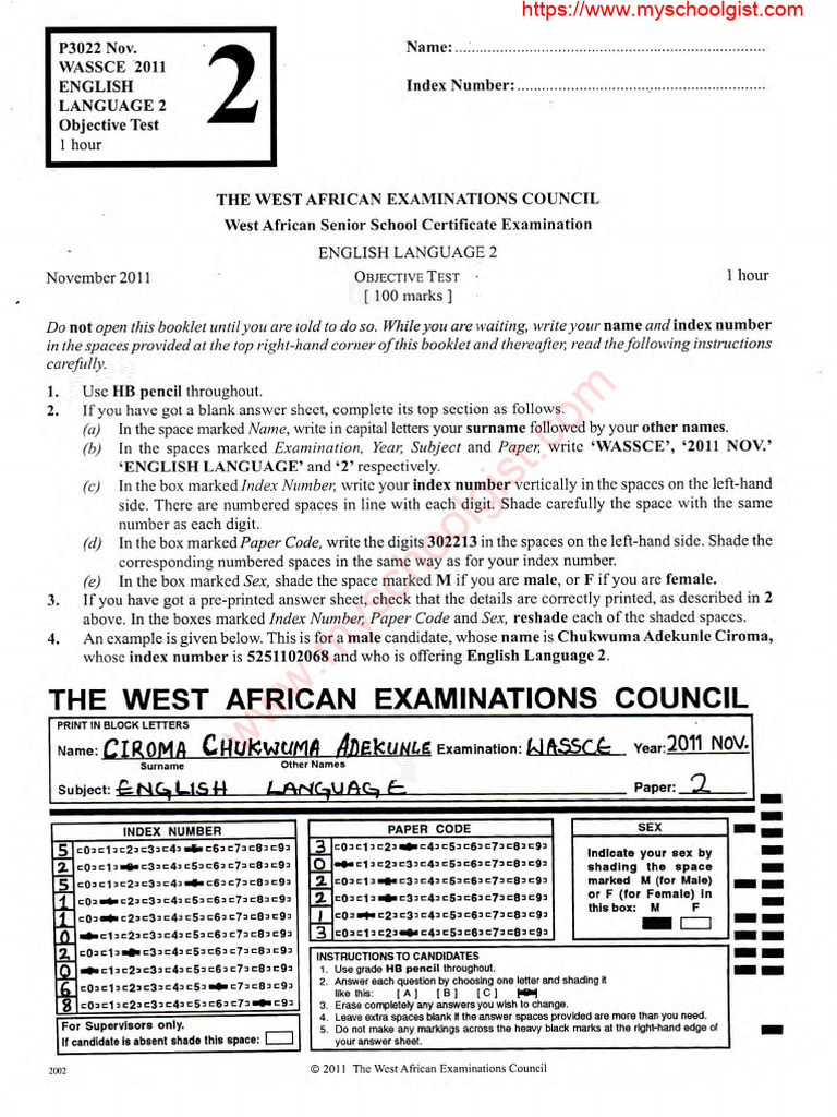 WASSCE English-Lang2 2011 | PDF