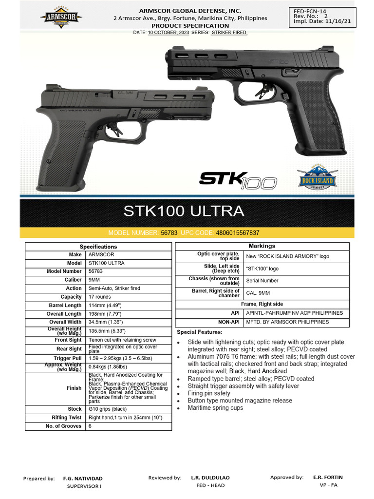 Cal. 9MM STK100 Ultra | PDF | Trigger (Firearms) | Firearms