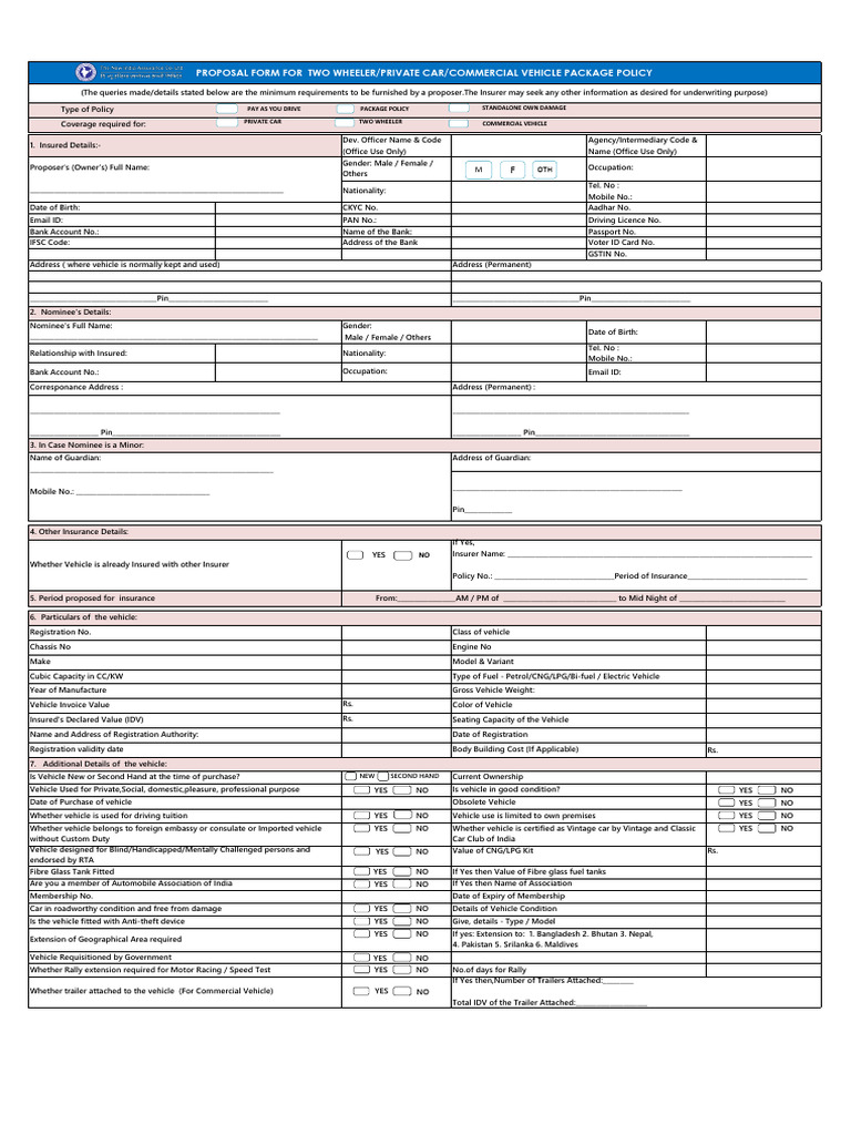 Vehicle Insurance Proposal Form | PDF | Insurance | Driver's License