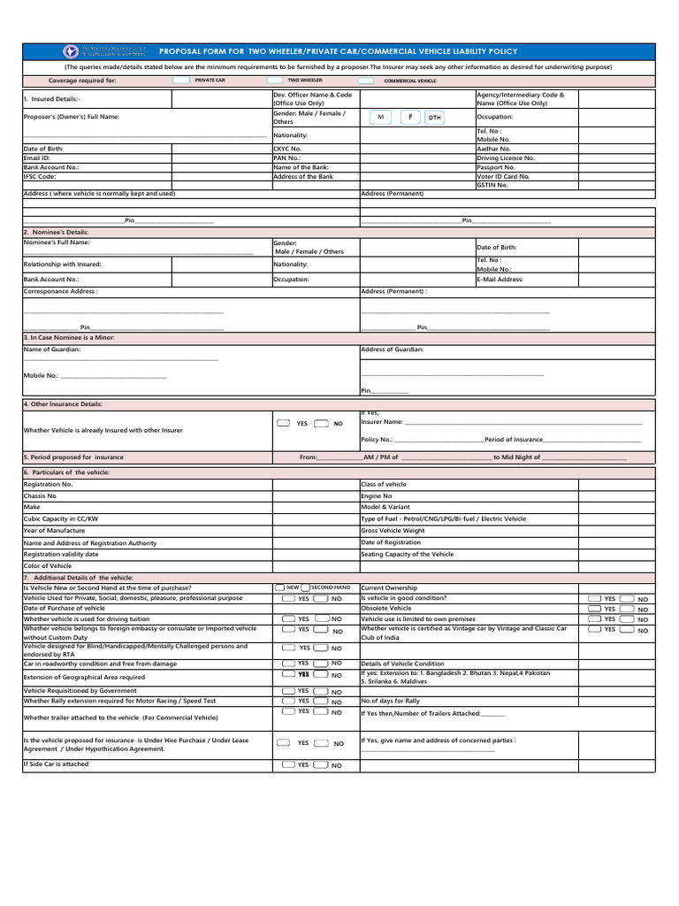 Vehicle Insurance Proposal Form | PDF | Insurance | Driver's License