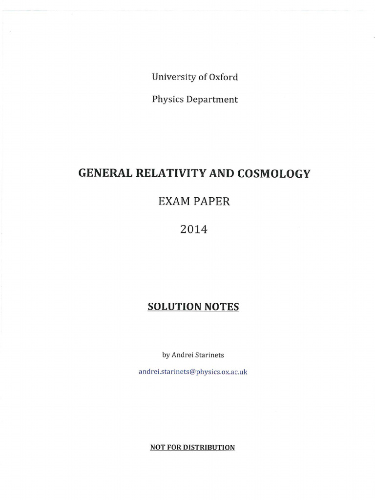 GR Cosmology Exam Paper 2014 Solutions | PDF