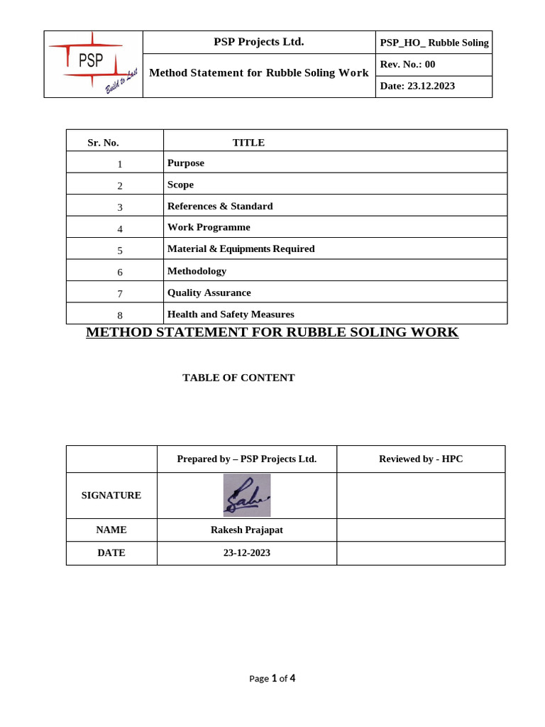 26.0 Methodology For Rubble Soling Work R0 | PDF | Personal Protective ...