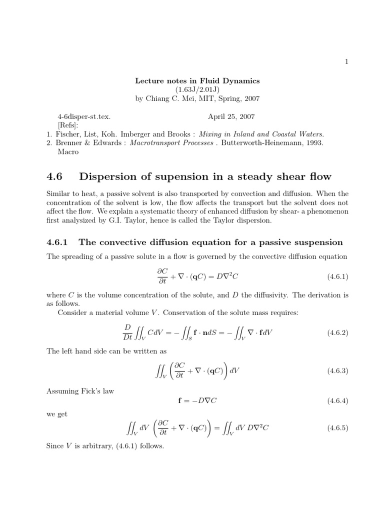 Lecture Notes On Dispersion - Mit | PDF | Diffusion | Fluid Dynamics