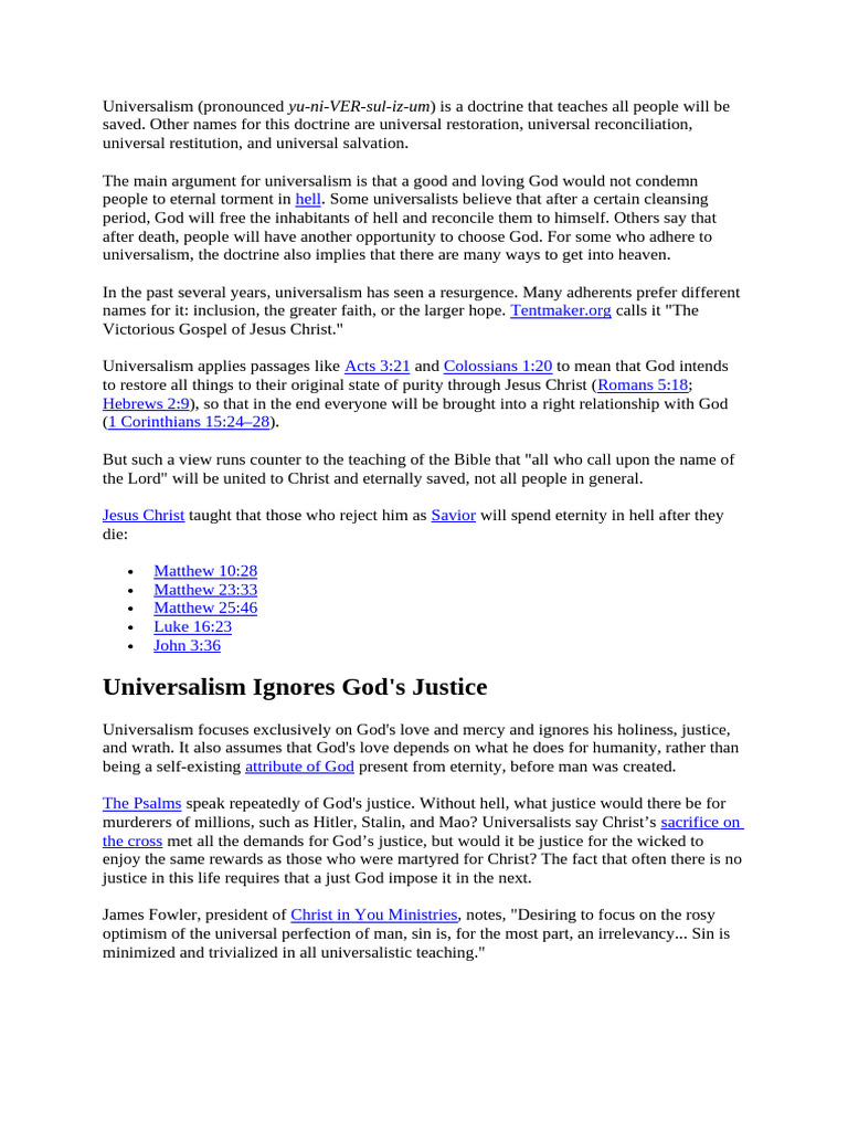 Universalism | PDF | Universalism | Hell