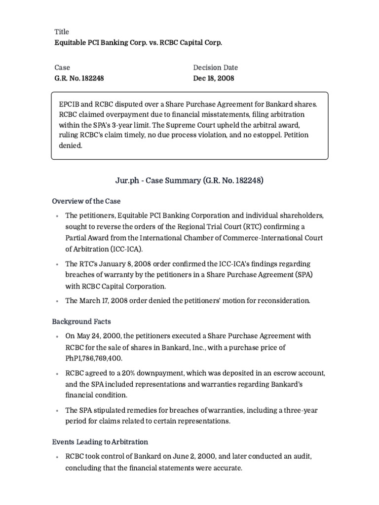 Supreme Court Ruling on EPCIB vs. RCBC | PDF | Business Law | Judiciaries