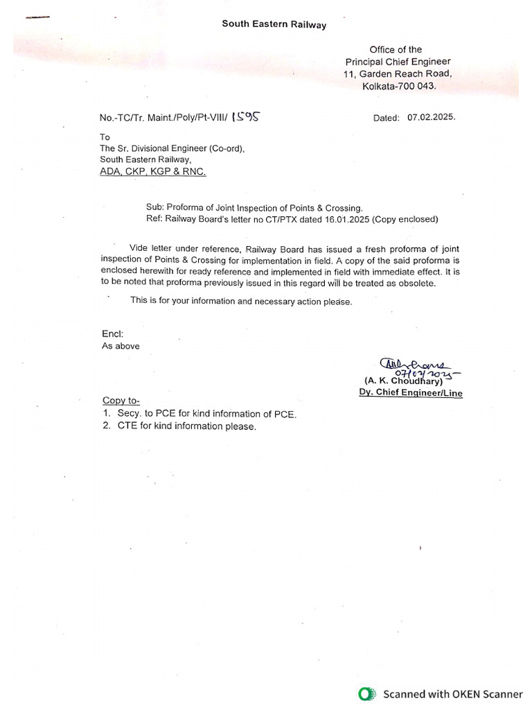 Proforma of Joint Inspection of Points & Crossing | PDF