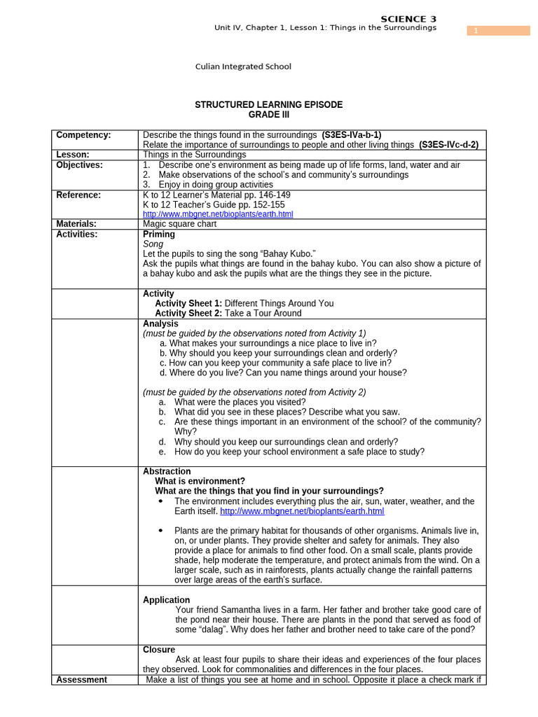 SLE Lesson 1 Things in The Surroundings | PDF | Natural Environment ...
