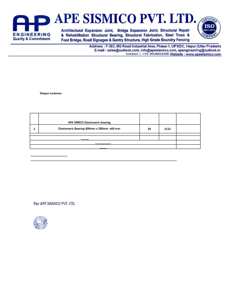 Proposal for Ape Sismico Bearings | PDF