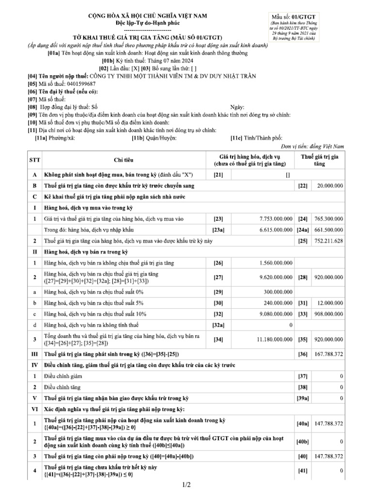 TK Thue GTGT Btap | PDF