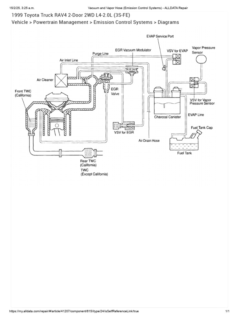 1999 Toyota Truck RAV4 2-Door 2WD L4-2.0L (3S-FE) Vacuum and Vapor Hose ...