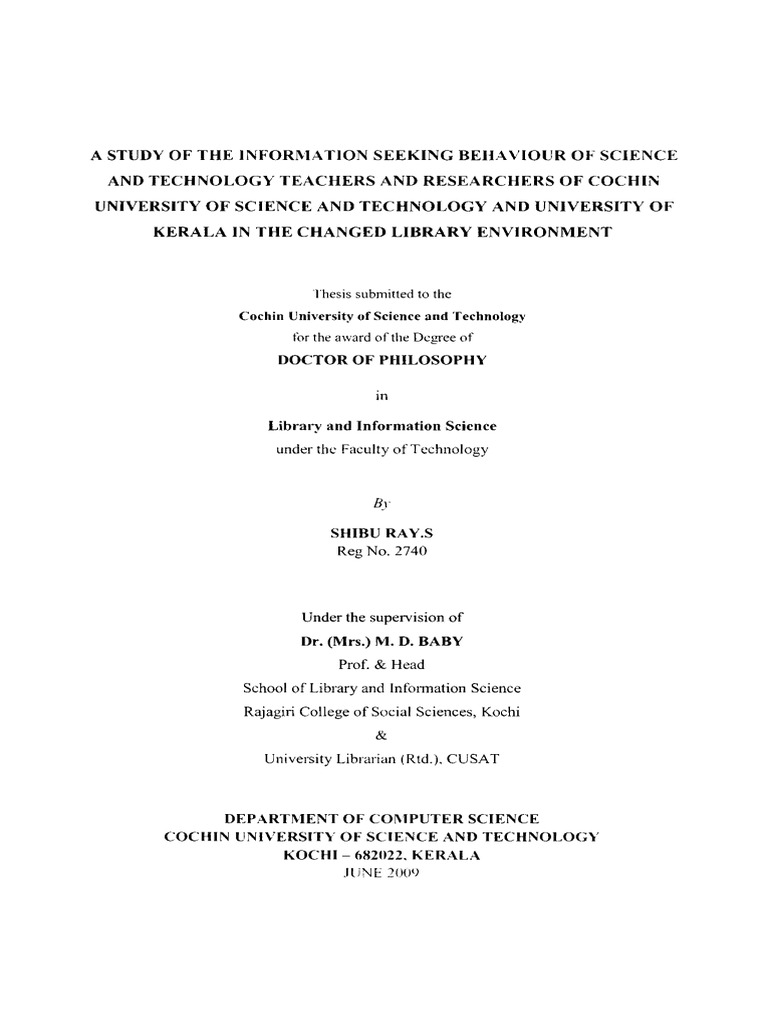 PH D Thesis - A Study of The Information Seeking Behaviour of Science and Technology Teachers ...