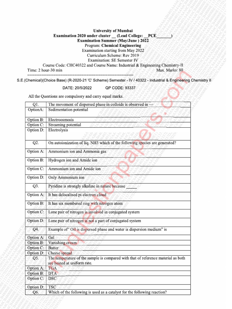 Be - Chemical Engineering - Semester 4 - 2022 - May - Industrial and ...