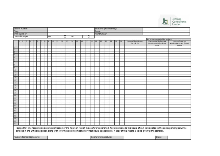 Hours of Rest Form DR | PDF
