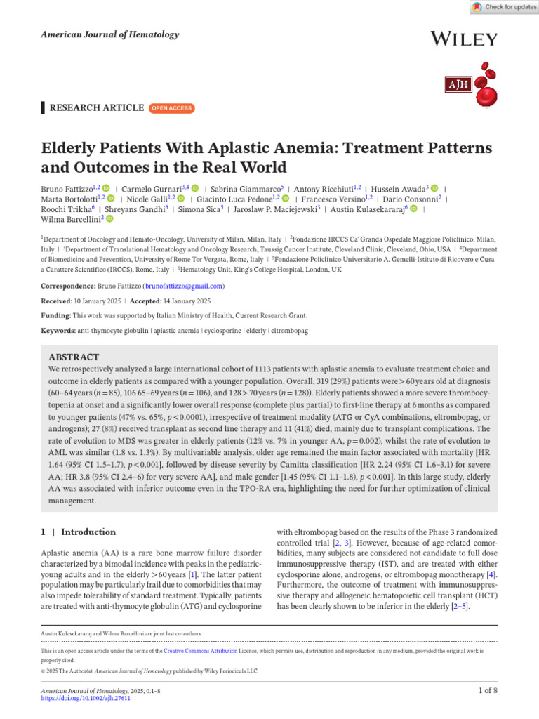 Elderly Patients With Aplastic Anemia Treatment Patterns and Outcomes ...