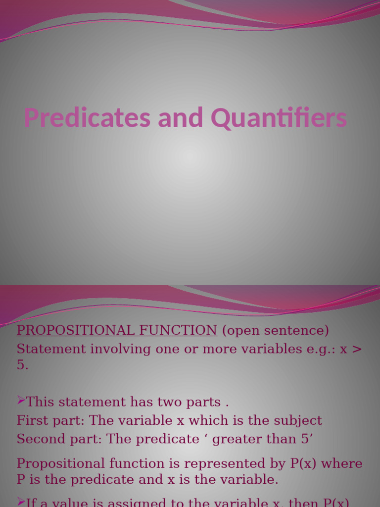 2-Predicates and Quantifiers | PDF | Semantics | Metalogic