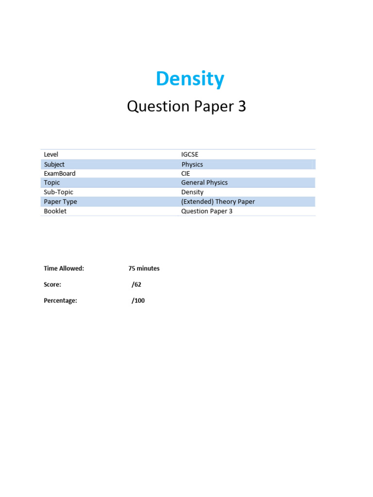 14.3-Density-Cie Igcse Physics Ext-Theory-qp Core 2 | PDF | Pressure ...