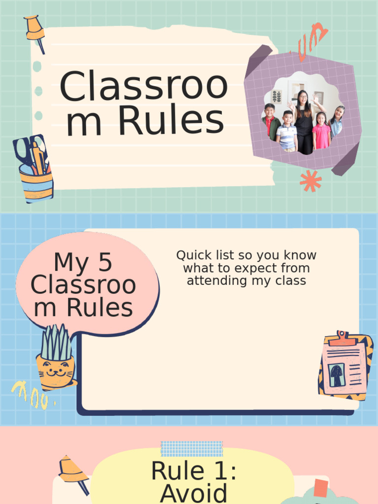 Classroom Rules Education Presentation in Green Blue Pink Journal Core ...
