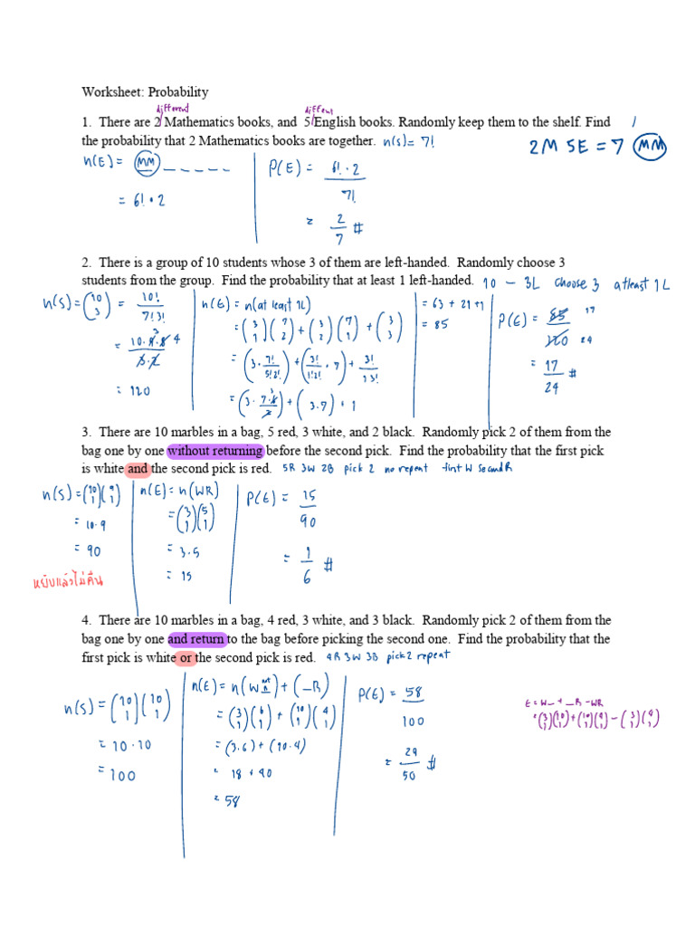 Probability Worksheet Exercises | PDF | Probability Theory | Probability