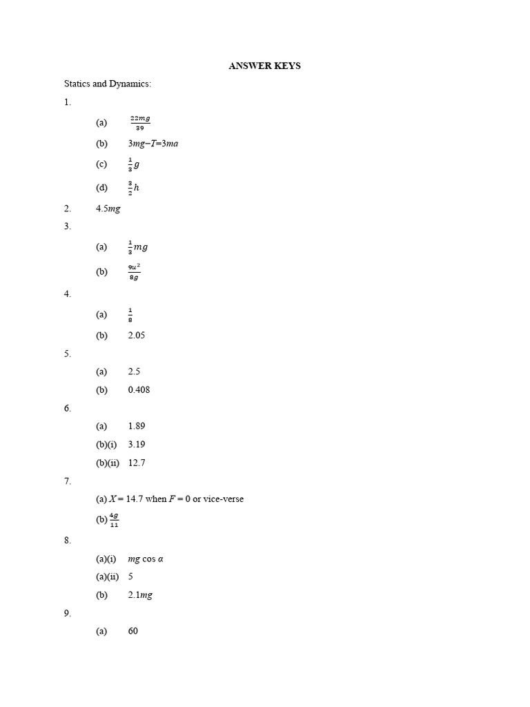 Statics and Dynamics Answer Keys | PDF