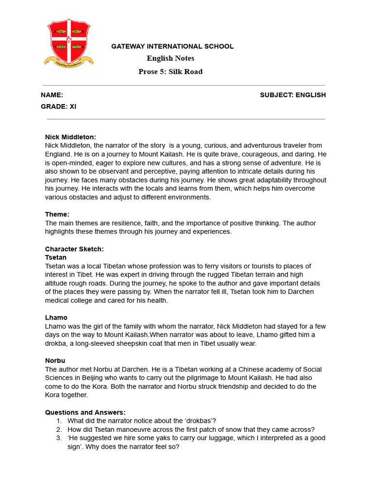 Grade XI Prose 5 - Silk Road | PDF