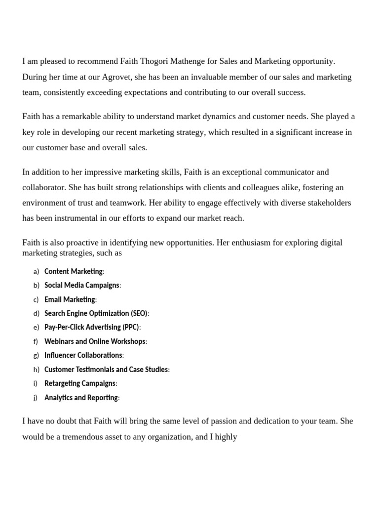 Recommendation for Faith Thogori Mathenge | PDF