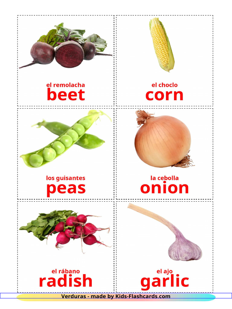Free Spanish Vegetable Flashcards | PDF