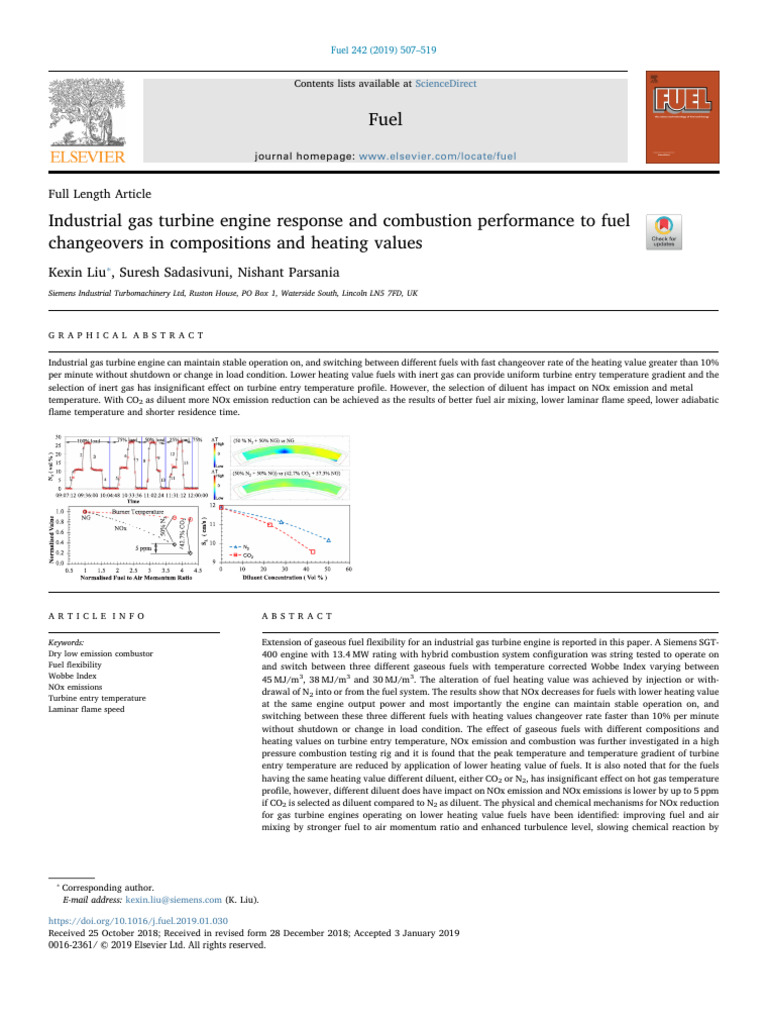 Kexin Liu, Suresh Sadasivuni, Nishant Parsania: Full Length Article | PDF | Combustion | N Ox