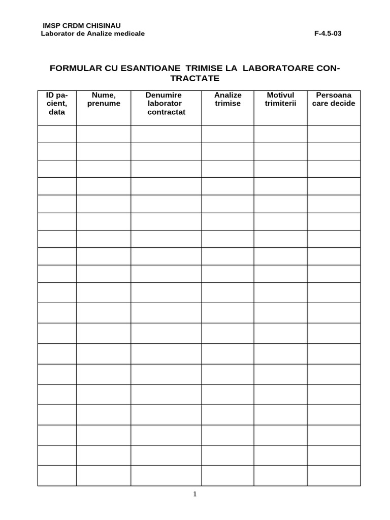 F-4.5-03, FL-4.5-03, Formular Cu Esantioane Trimise La Lab ...