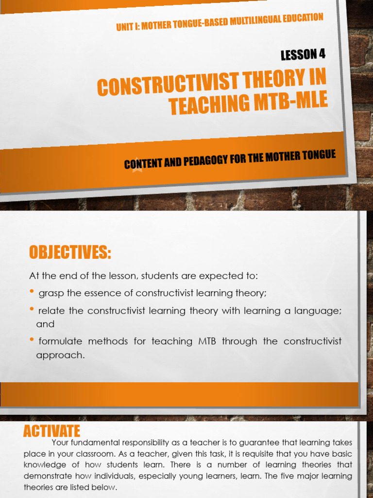 Constructivist Theory in Teaching MTB MLE | PDF | Constructivism ...