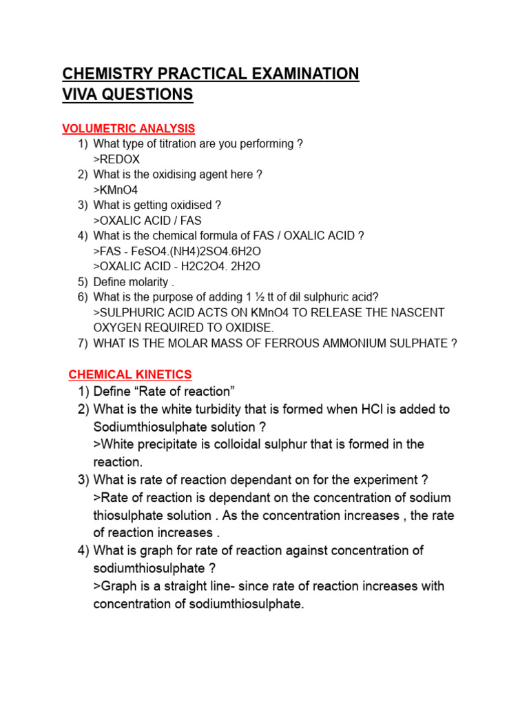 Chemistry Practical Exam: VIVA Questions | PDF | Salt (Chemistry ...