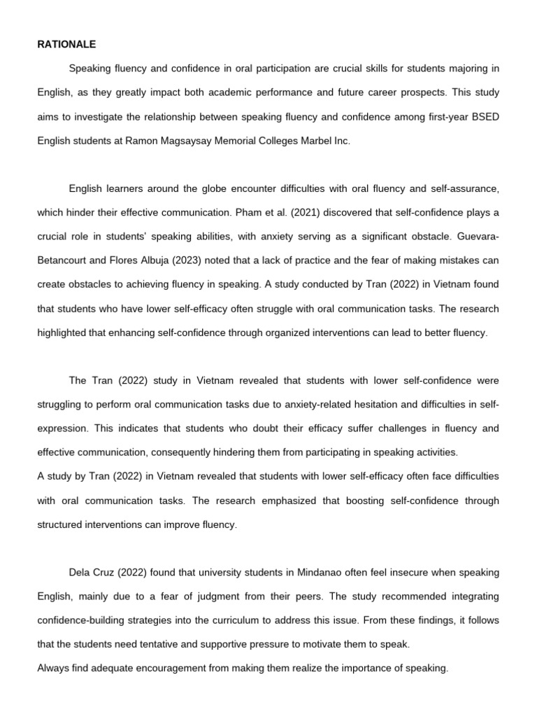 Fluency and Confidence in Oral Participation | PDF | Fluency | English ...
