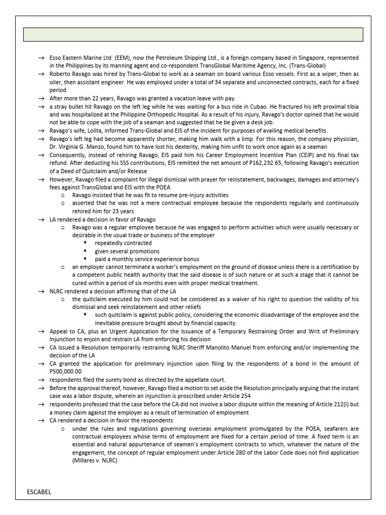 Ravago V Esso Eastern Marine | PDF | Injunction | Employment
