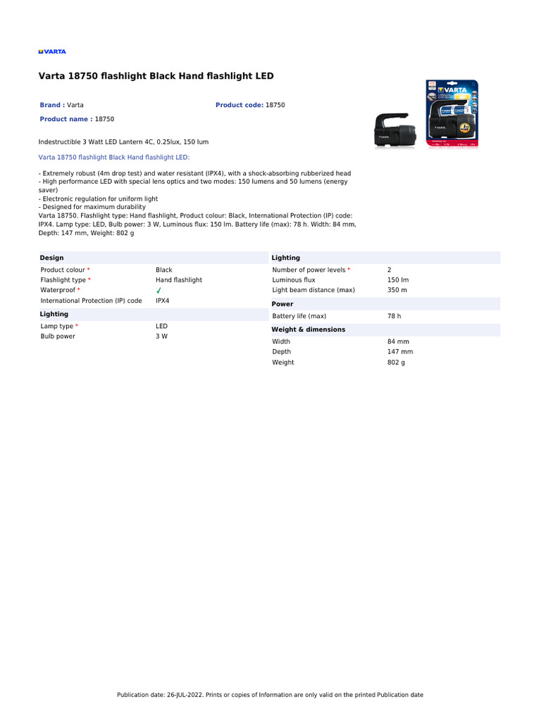 varta-18750 | PDF | Flashlight | Light