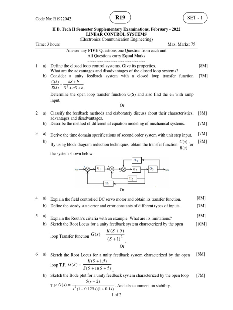 LINEAR CONTROL SYSTEMS FEB 2022 | PDF | Telecommunications Engineering | Control Theory