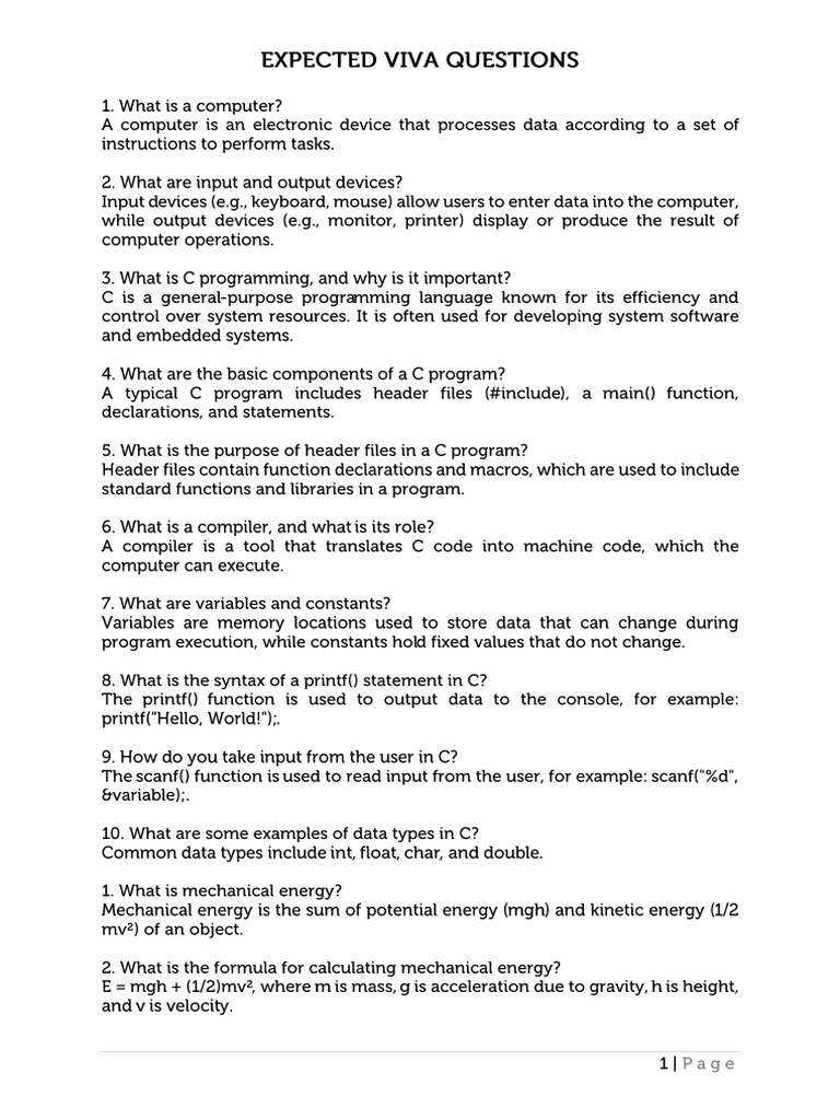Expected Viva Voce Questions | PDF