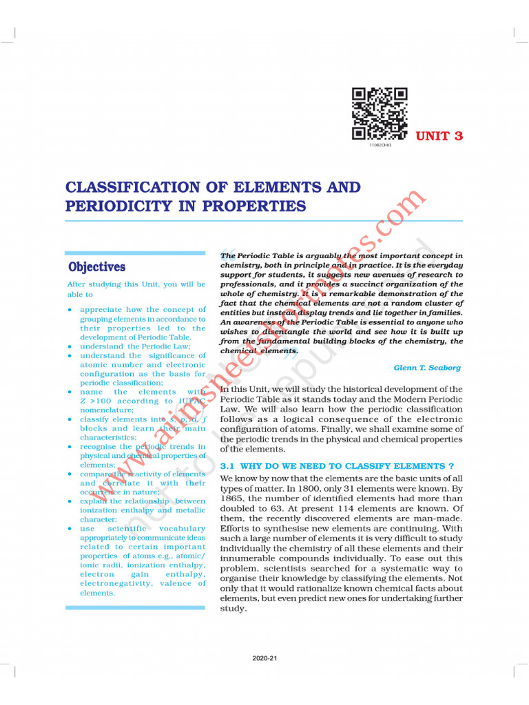 Periodic Table NCERT Highlights | PDF