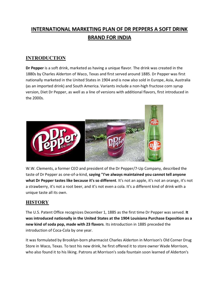 International Marketing Plan of DR Peppers A Soft Drink Brand For India ...