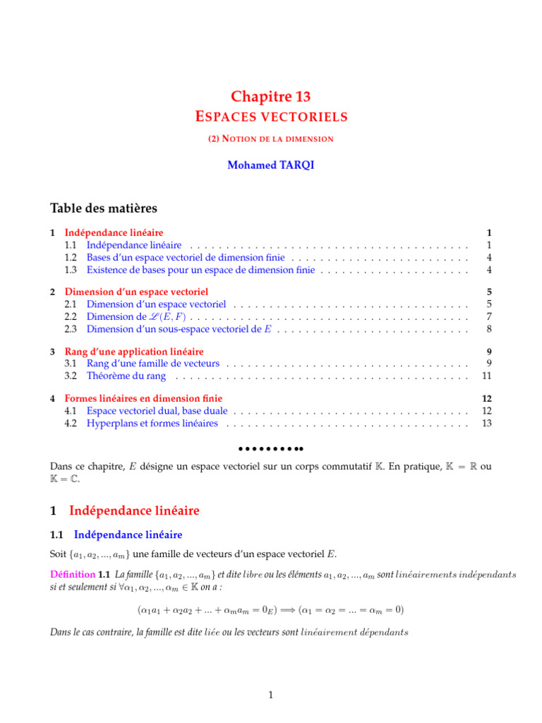 Dimension des Espaces Vectoriels | PDF | Base (algèbre linéaire ...