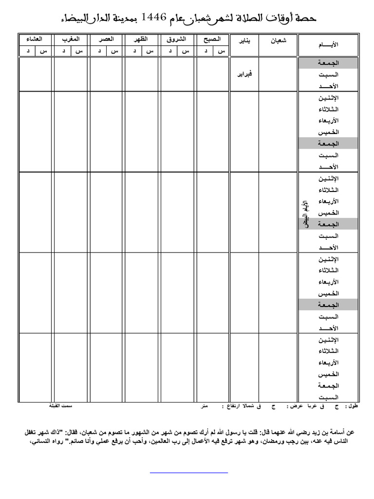 Casablanca Chaaban 1446 | PDF