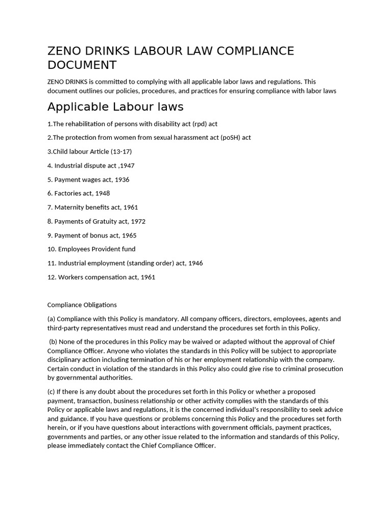 Labour law compliance | PDF | Labour Law | Employment