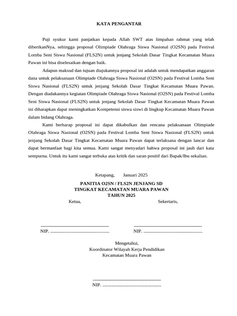 PROPOSAL O2SN FLS2N JENJANG SD | PDF