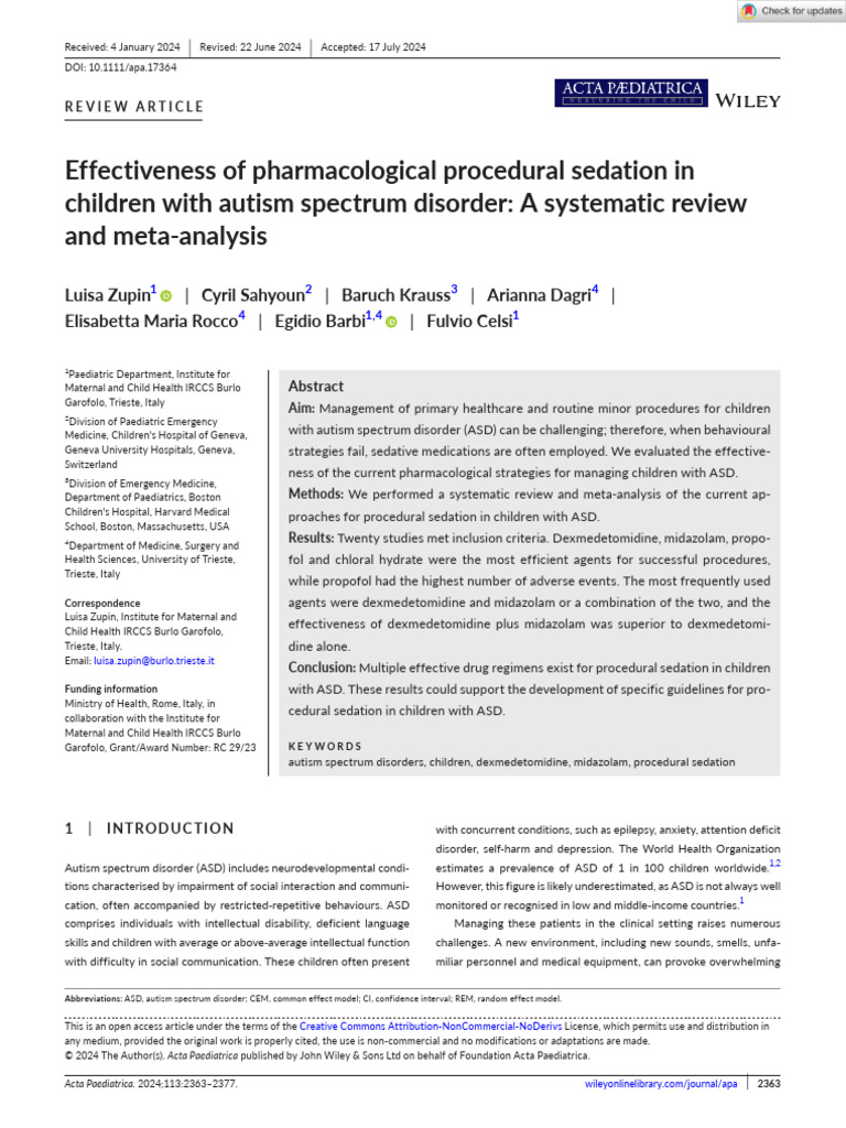 Pharmacological Sedation in ASD Children | PDF | Autism | Midazolam