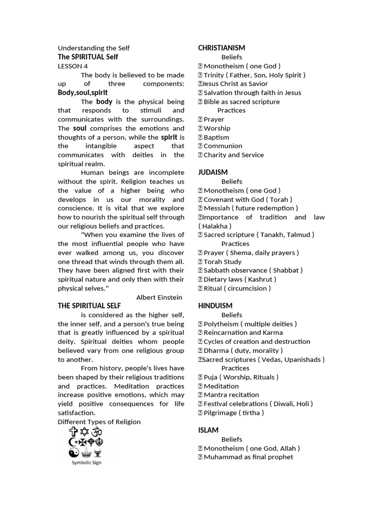 Understanding The Self - Handouts | PDF | Spirituality | Monotheism