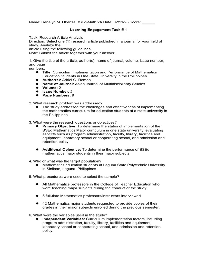 Learning Engagement Task # 1 | PDF | Educational Assessment | Curriculum