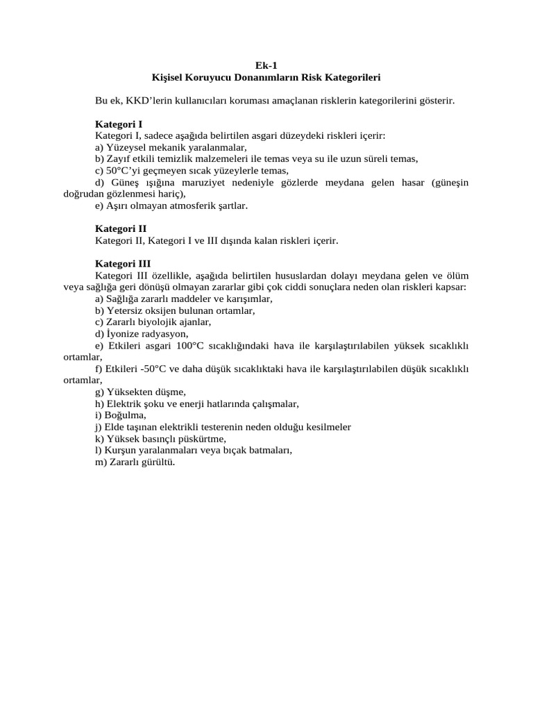 Ki̇şi̇sel Koruyucu Donanim Yönetmeli̇ği̇-Ek-1 | PDF