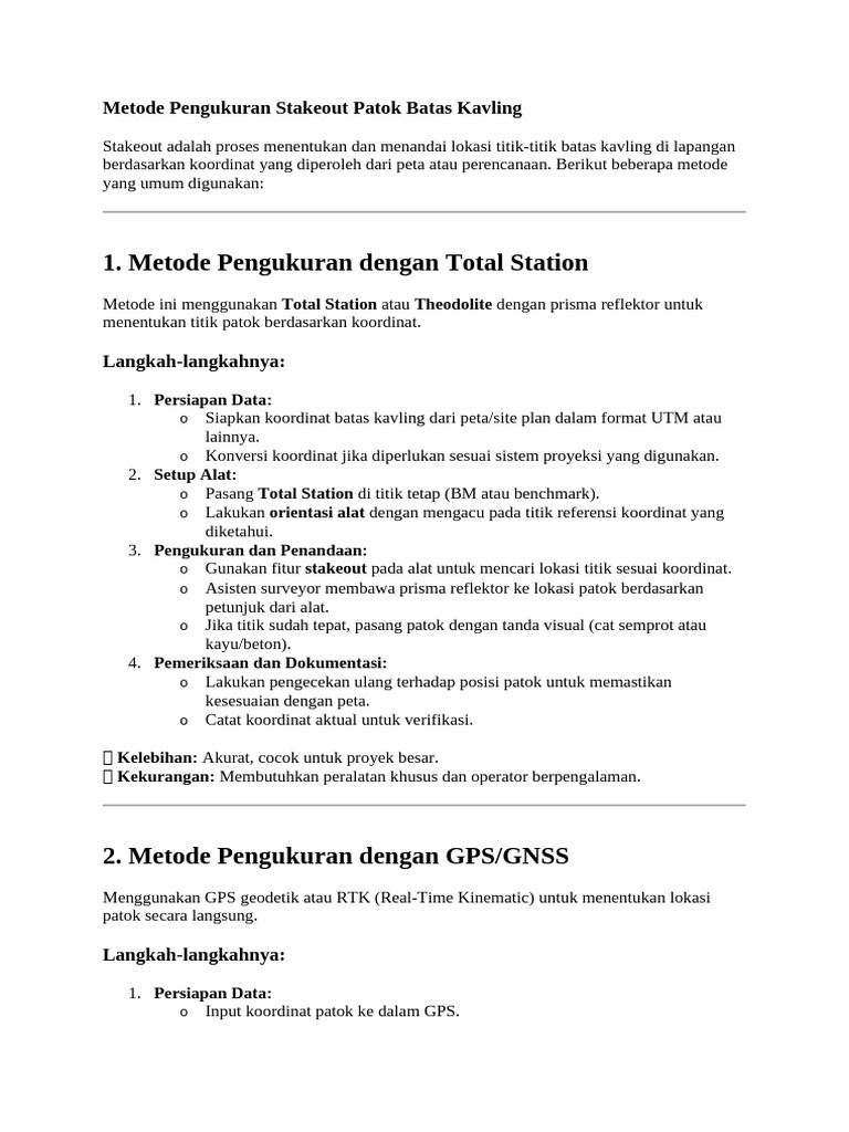 Metode Pengukuran Stakeout Patok Batas Kavling | PDF