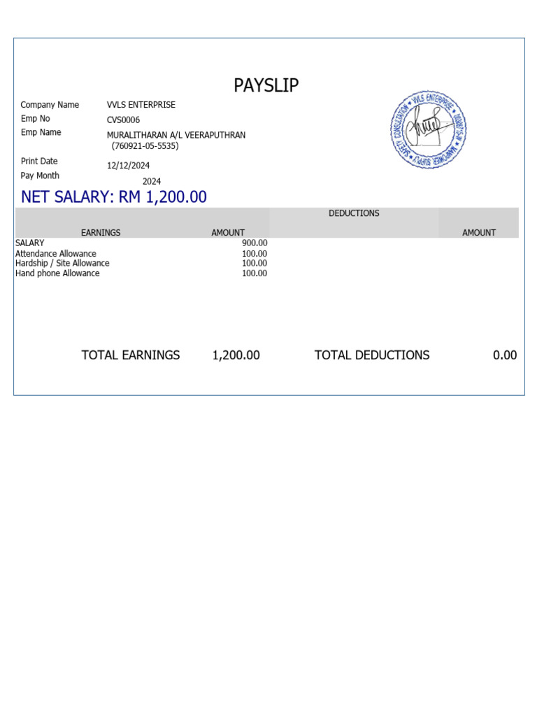 November 2024 Payslip Summary | PDF
