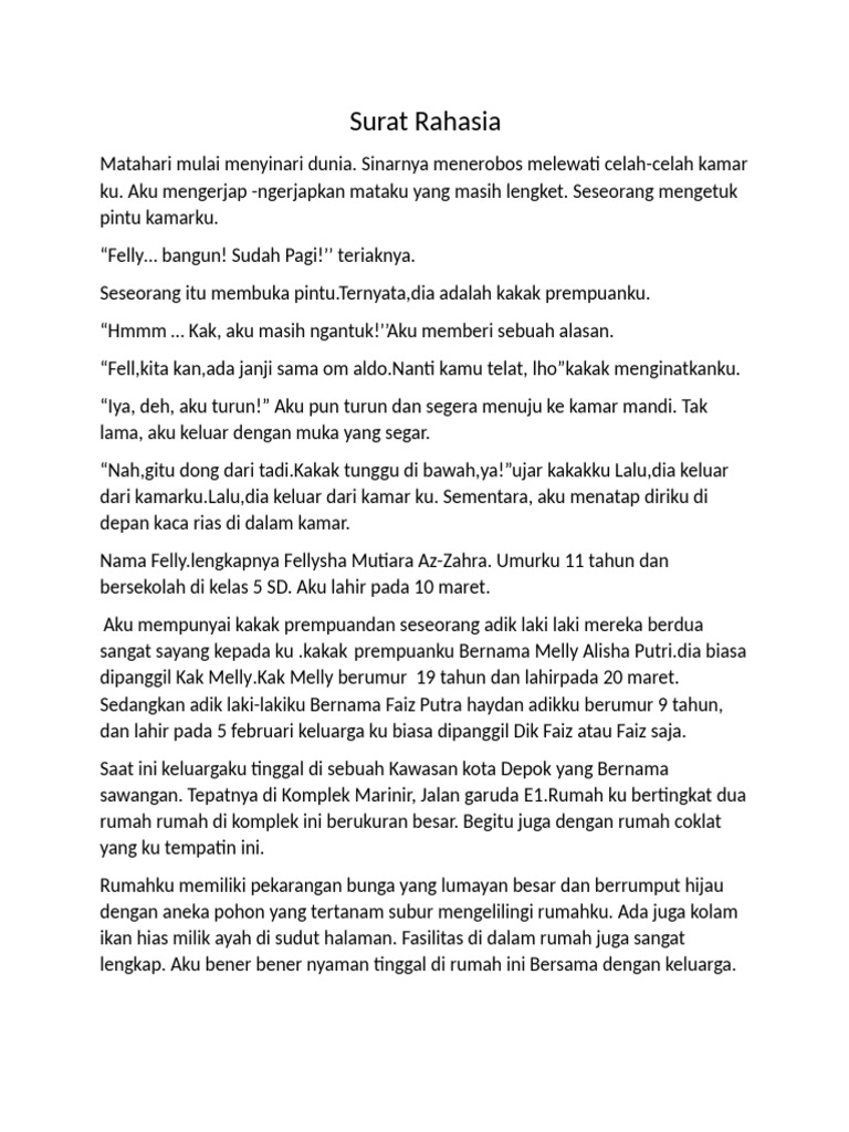 Surat Rahasia Fellysha Mutiara Az-Zahra | PDF